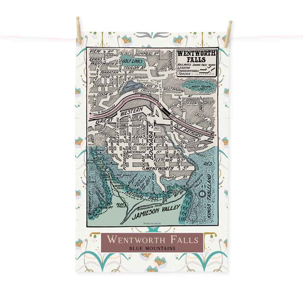 Wentworth Falls vintage map tea towel – Mount Vic and Me