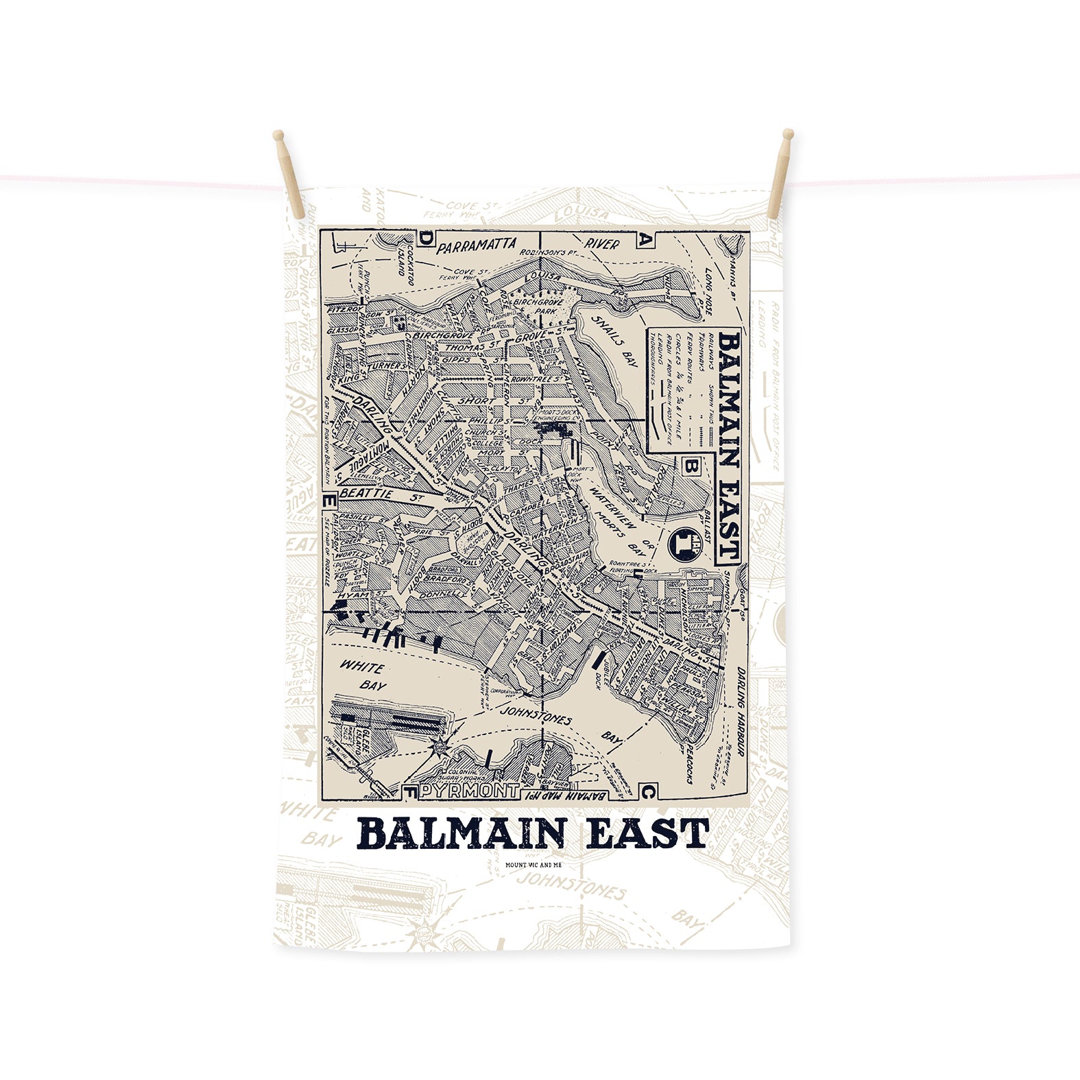 Balmain East NSW vintage map tea towel – Mount Vic and Me
