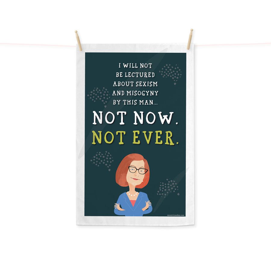 Not Now Not Ever tea towel – Mount Vic and Me